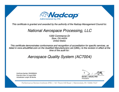 Certifications – National Aerospace Processing (NAP)